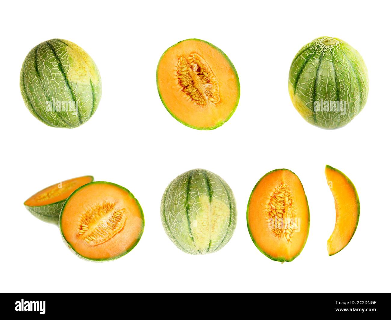 Fresh ripe honeydew, muskmelon, cantaloupe melon, melon half cut set ...