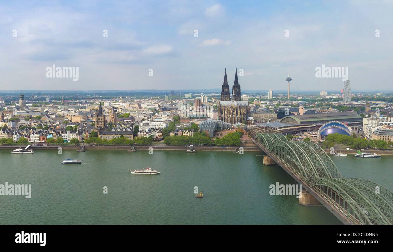 Aerial view of Koeln city centre seen from River Rhein (Rhine). From ...