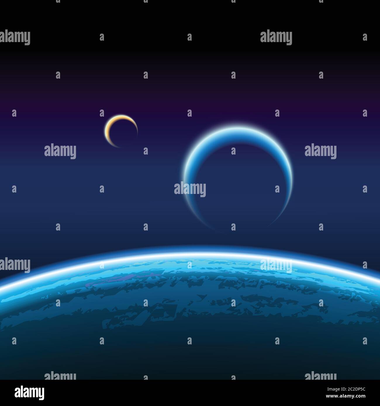 Realistic vector illustration of a view of the orbit of the planet and ...