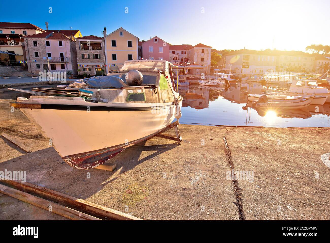 Village of Sali on Dugi Otok island colorful morning harbor view ...