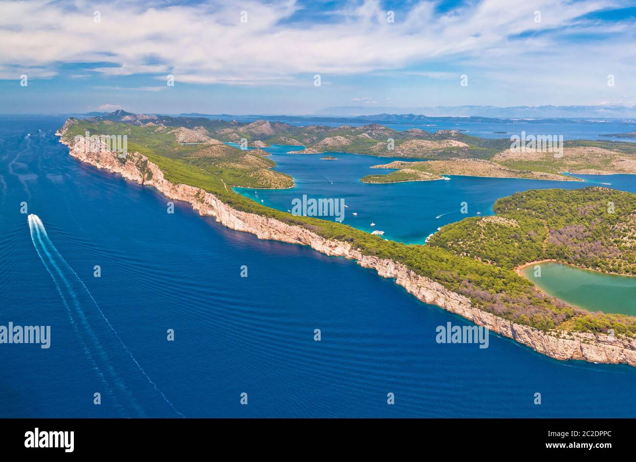 Telascica nature park and green Mir lake on Dugi Otok island aerial ...
