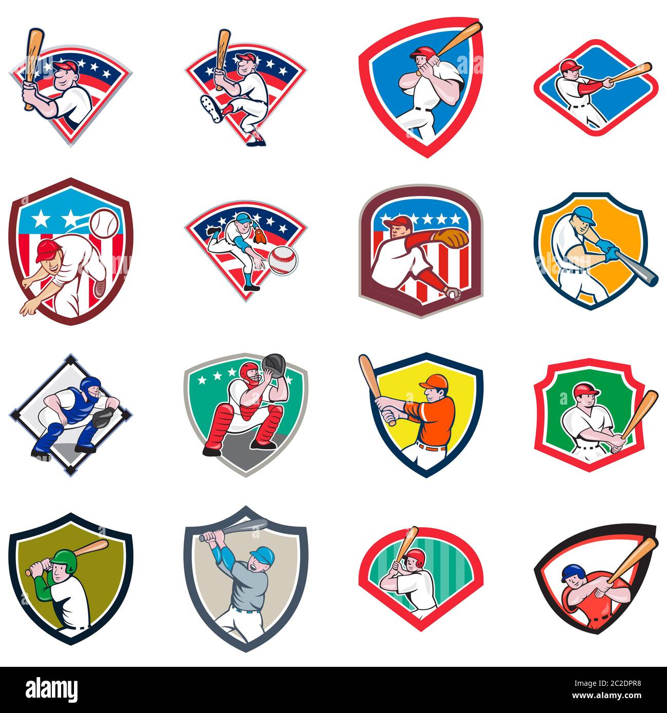 Collection of cartoon icon illustration of american baseball player Cut ...
