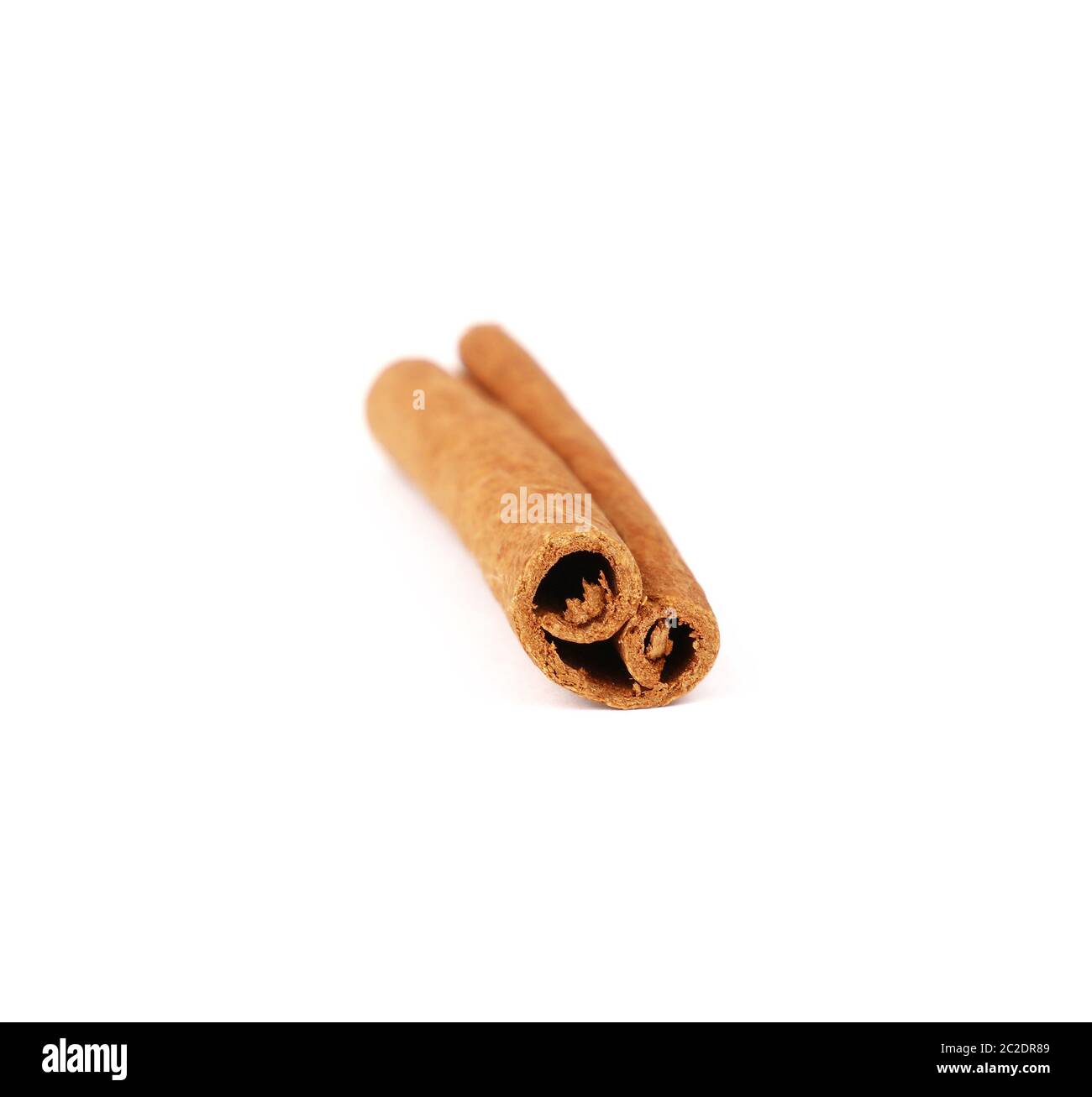 Close up one cinnamon stick isolated on white background, high angle ...