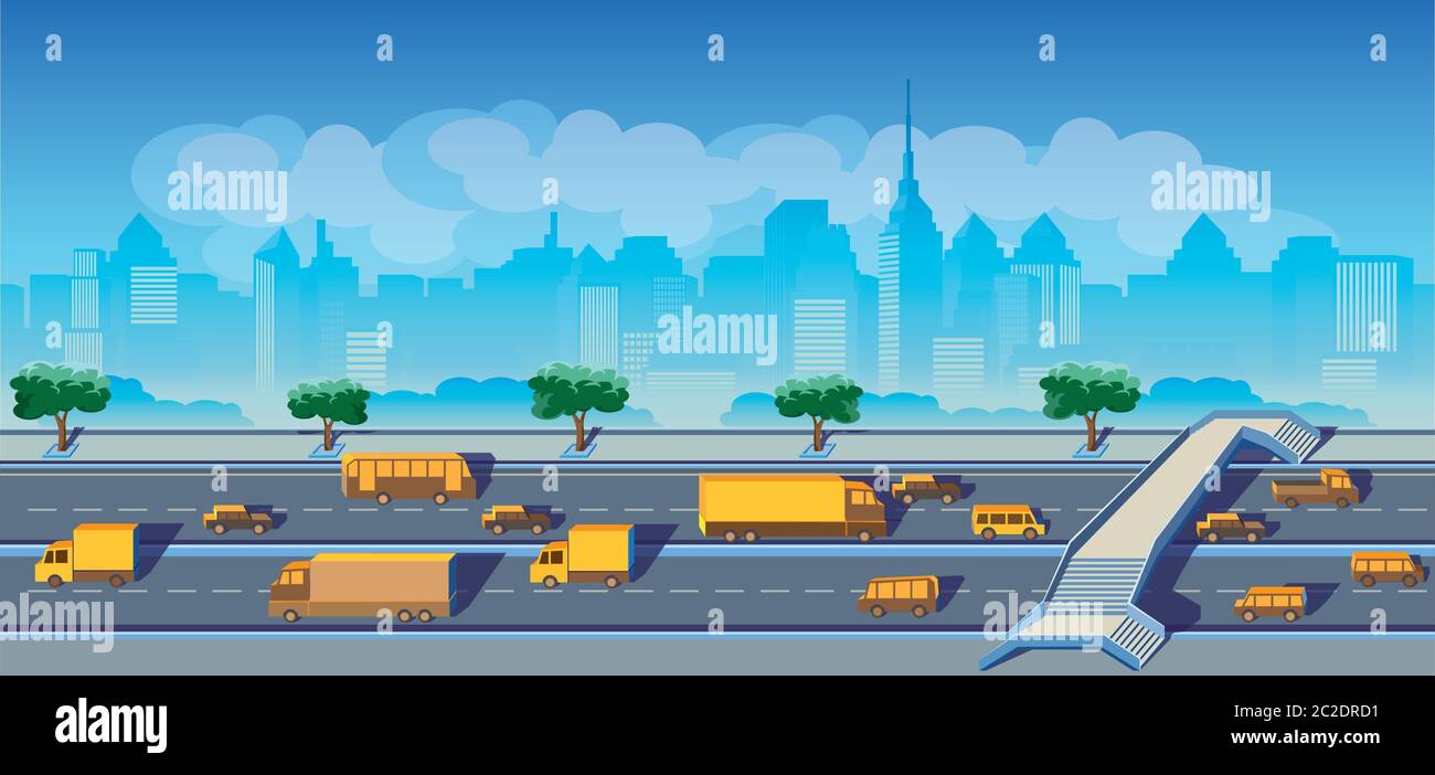 stylized seamless horizontal illustration on the highway, on the ...