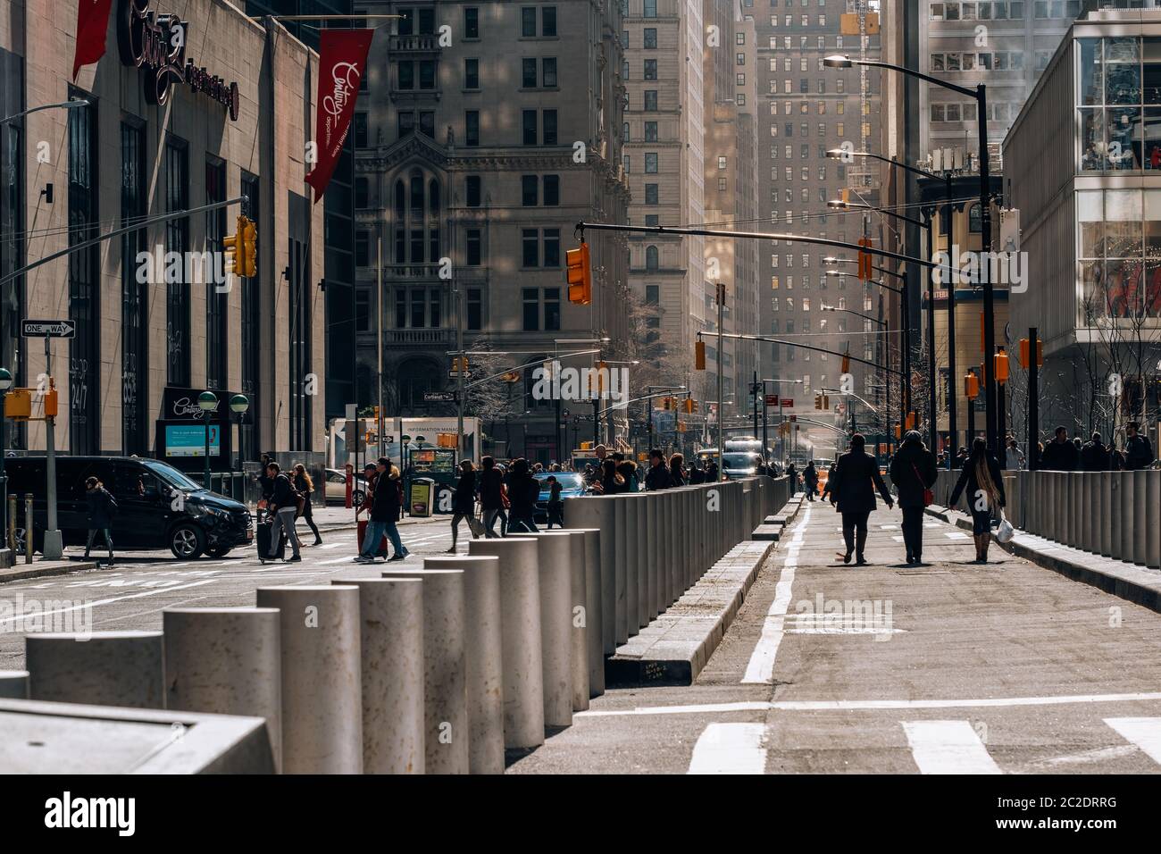A general street view of World Trade Center area in Financial District ...
