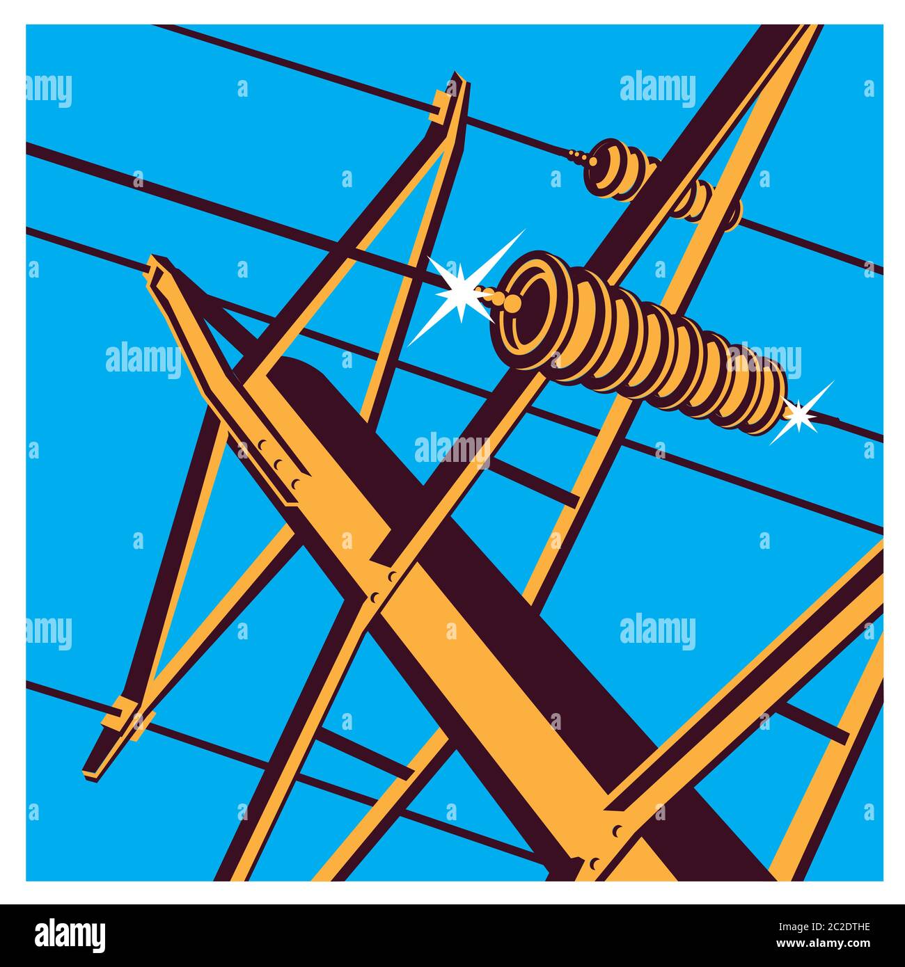 Stylized vector illustration on the theme of high voltage power lines ...
