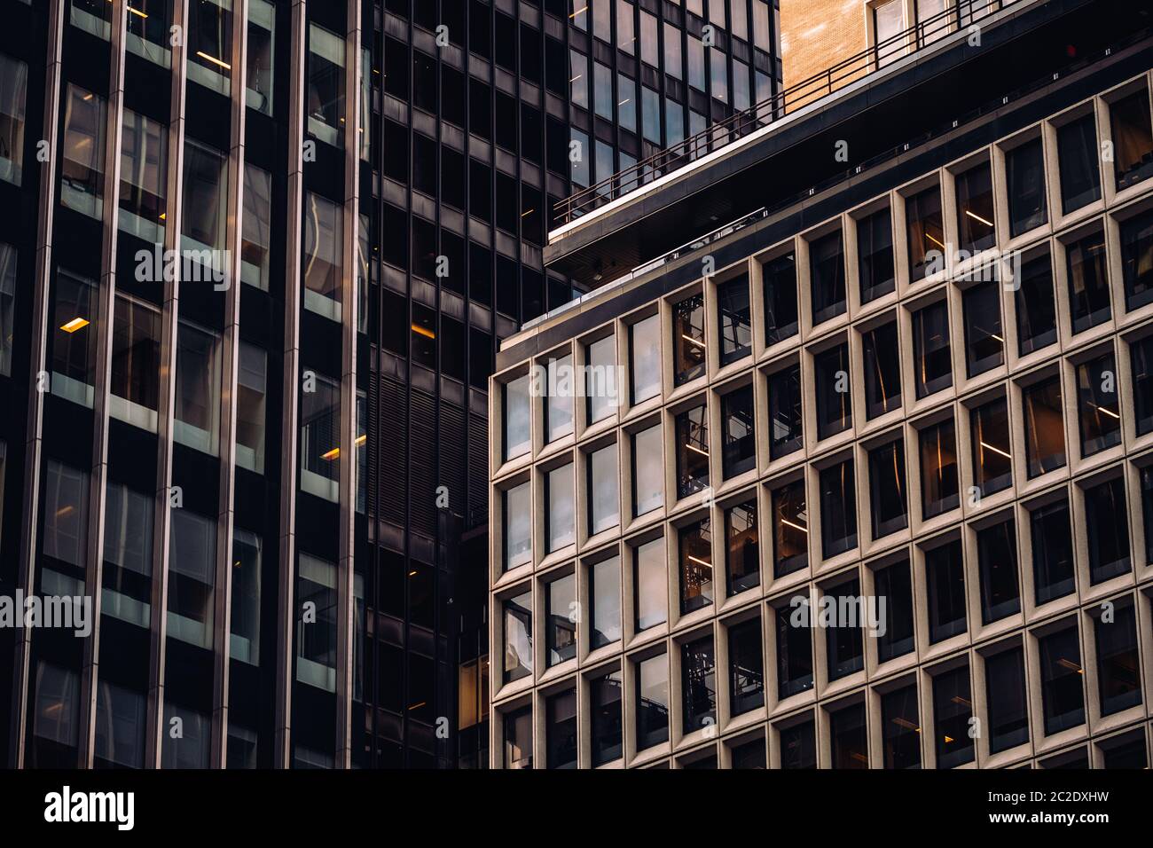 Close-up view of modern skyscrapers in Midtown Manhattan New York City ...