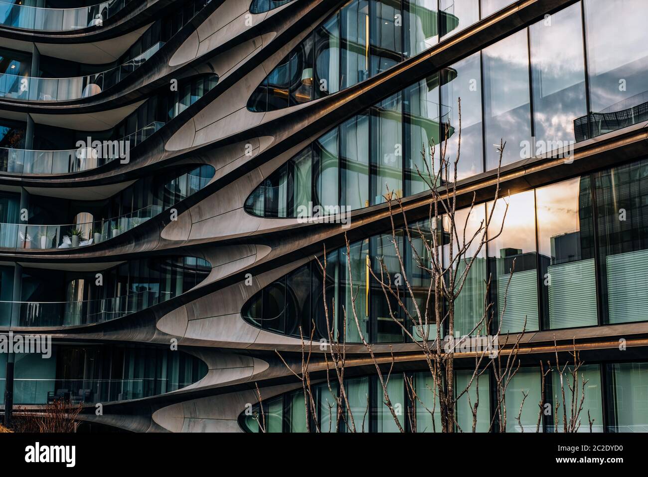 Sunset view of exterior design detail of building 520 West 28th by Zaha ...