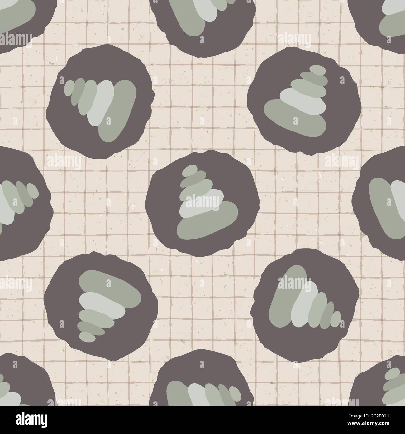 Hand drawn japanese stone stack symbol seamless pattern. Soft ecru ...