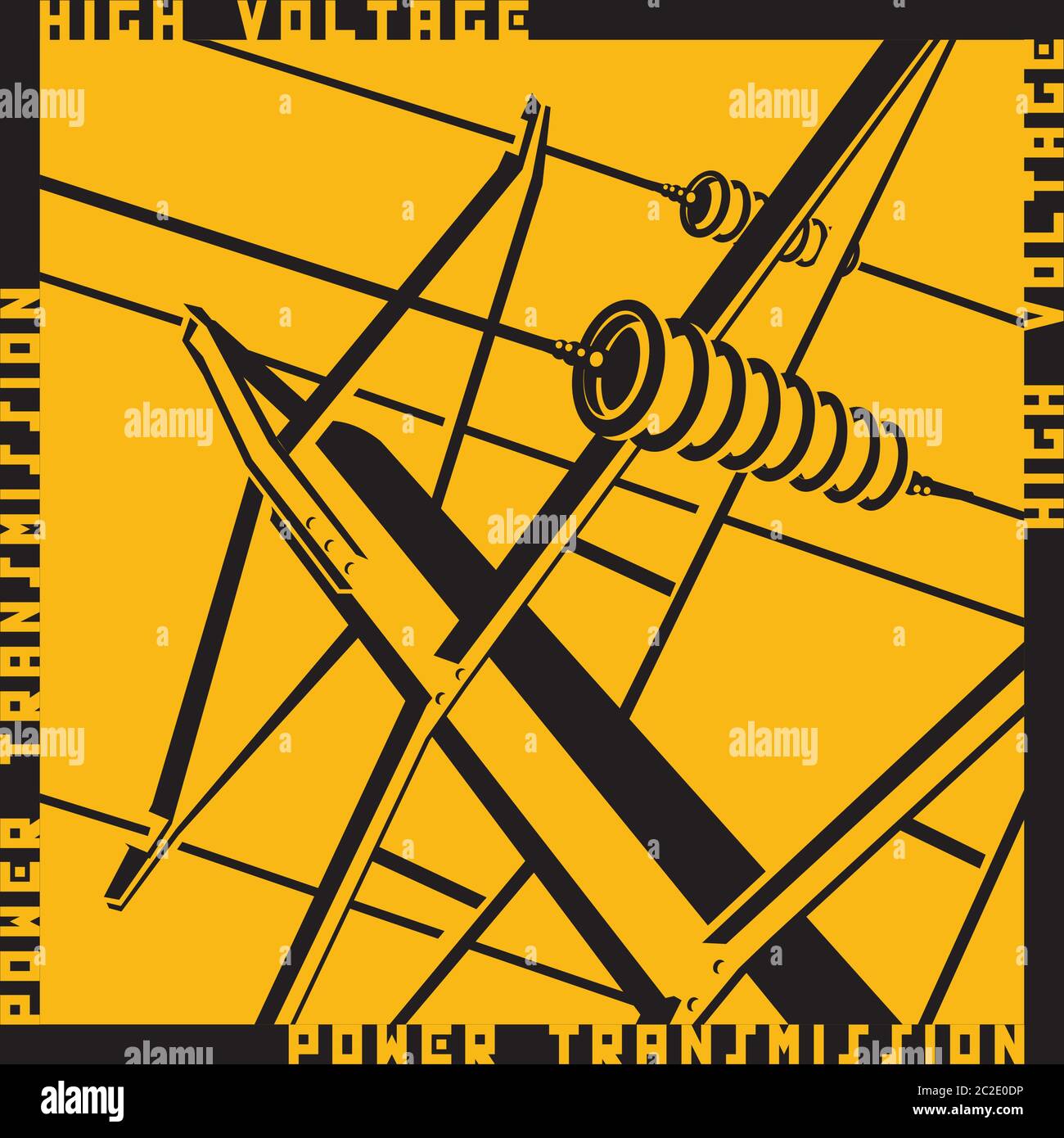 Stylized vector illustration on the theme of high voltage power lines ...