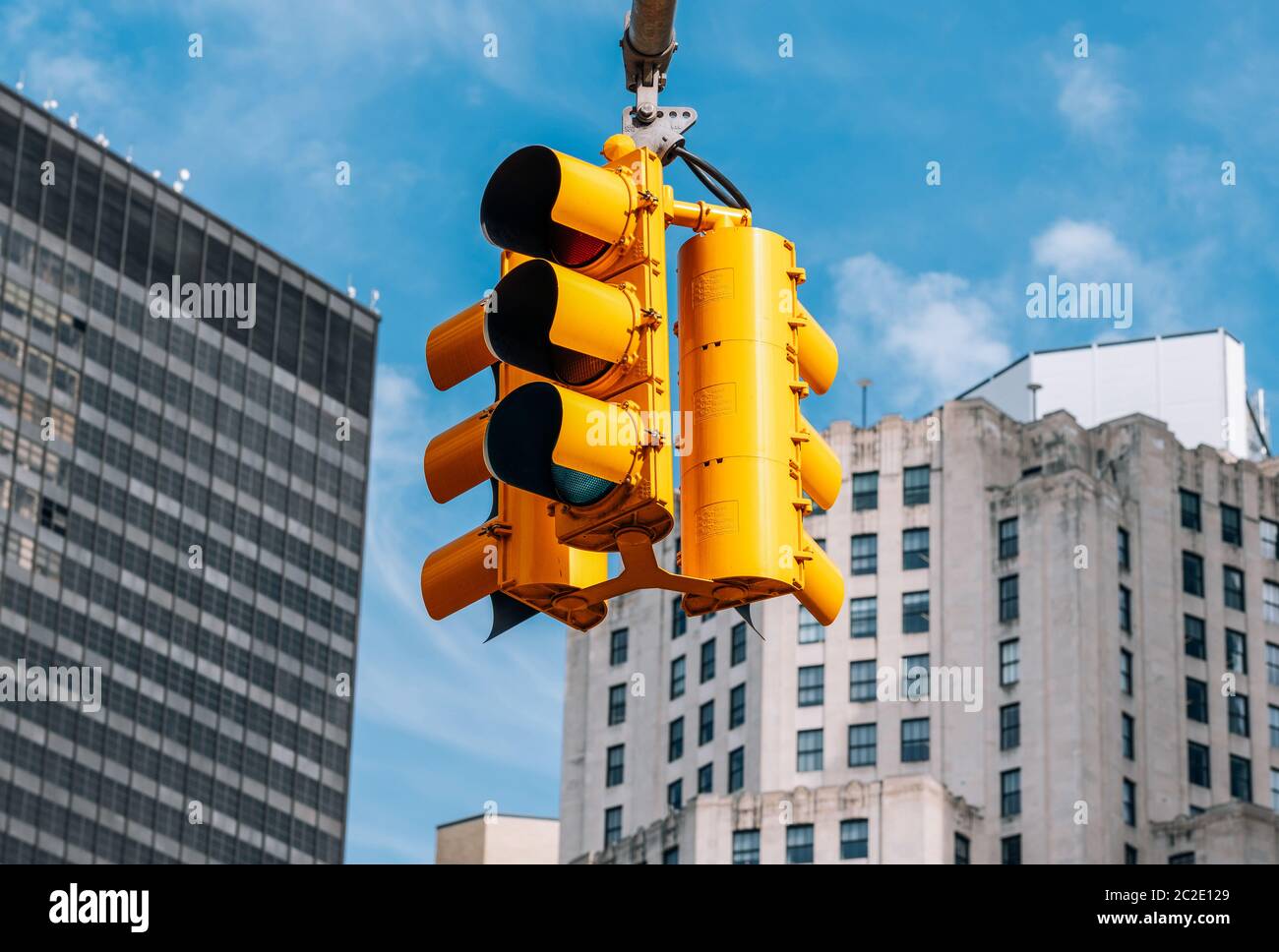 Close up view of traffic light on the Madison Square in Flatiron ...
