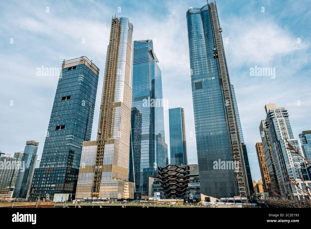 General view of Hudson Yards skyline from High Line Park in midtown New ...