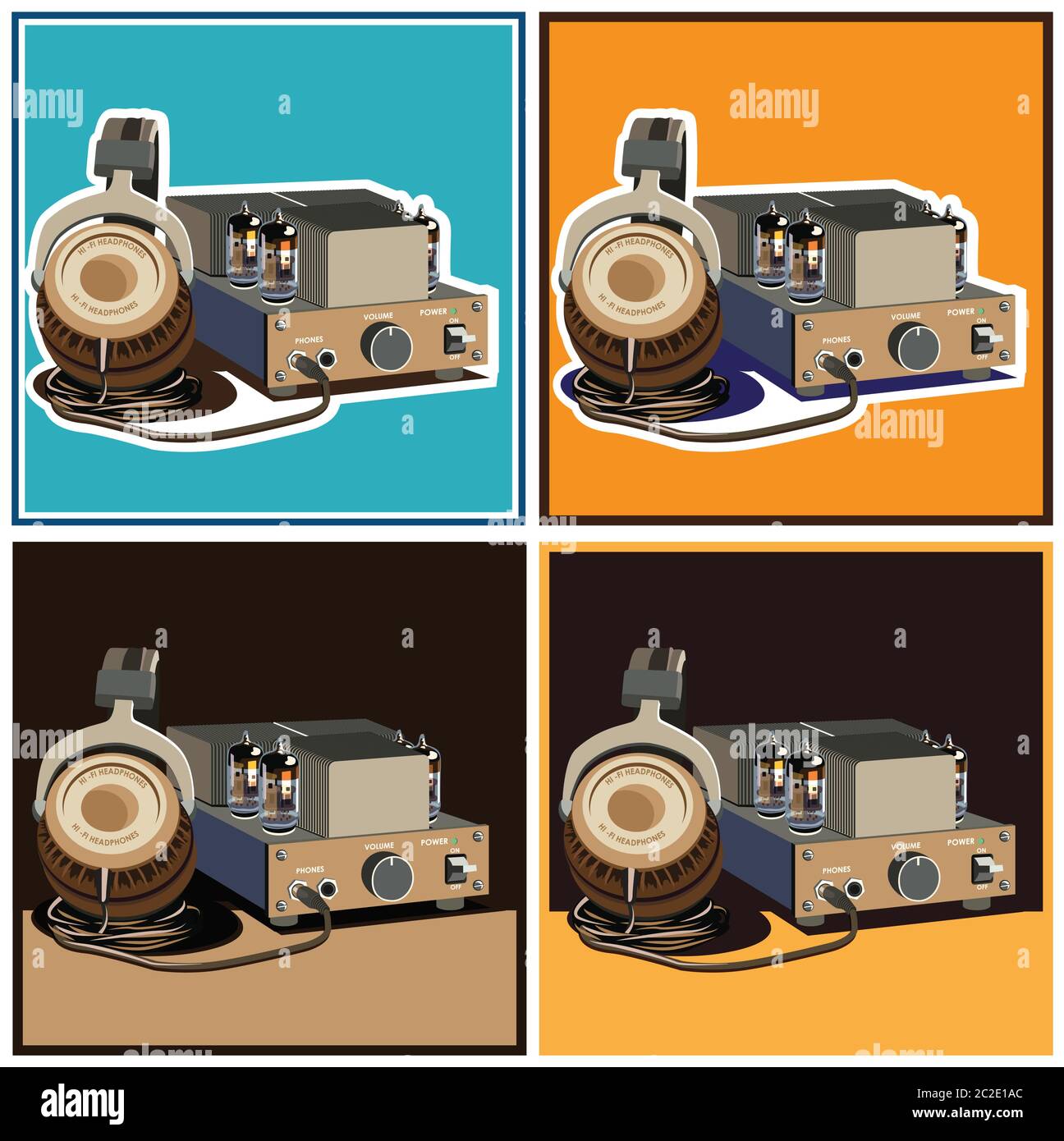 stylized vector composition on the theme of speakers, amplifiers ...