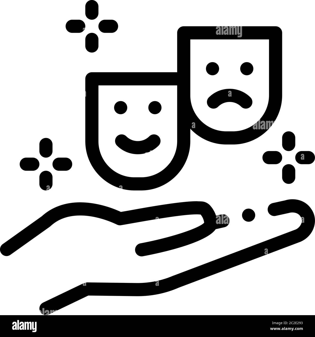 masks of joy and sadness on hand icon vector outline illustration Stock ...