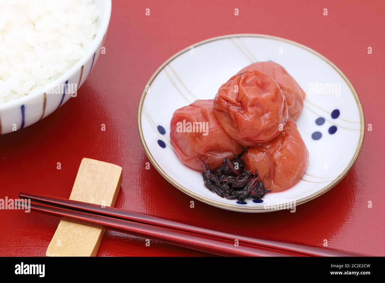 Japanese food, pickled Umeboshi with cooked rice Stock Photo - Alamy