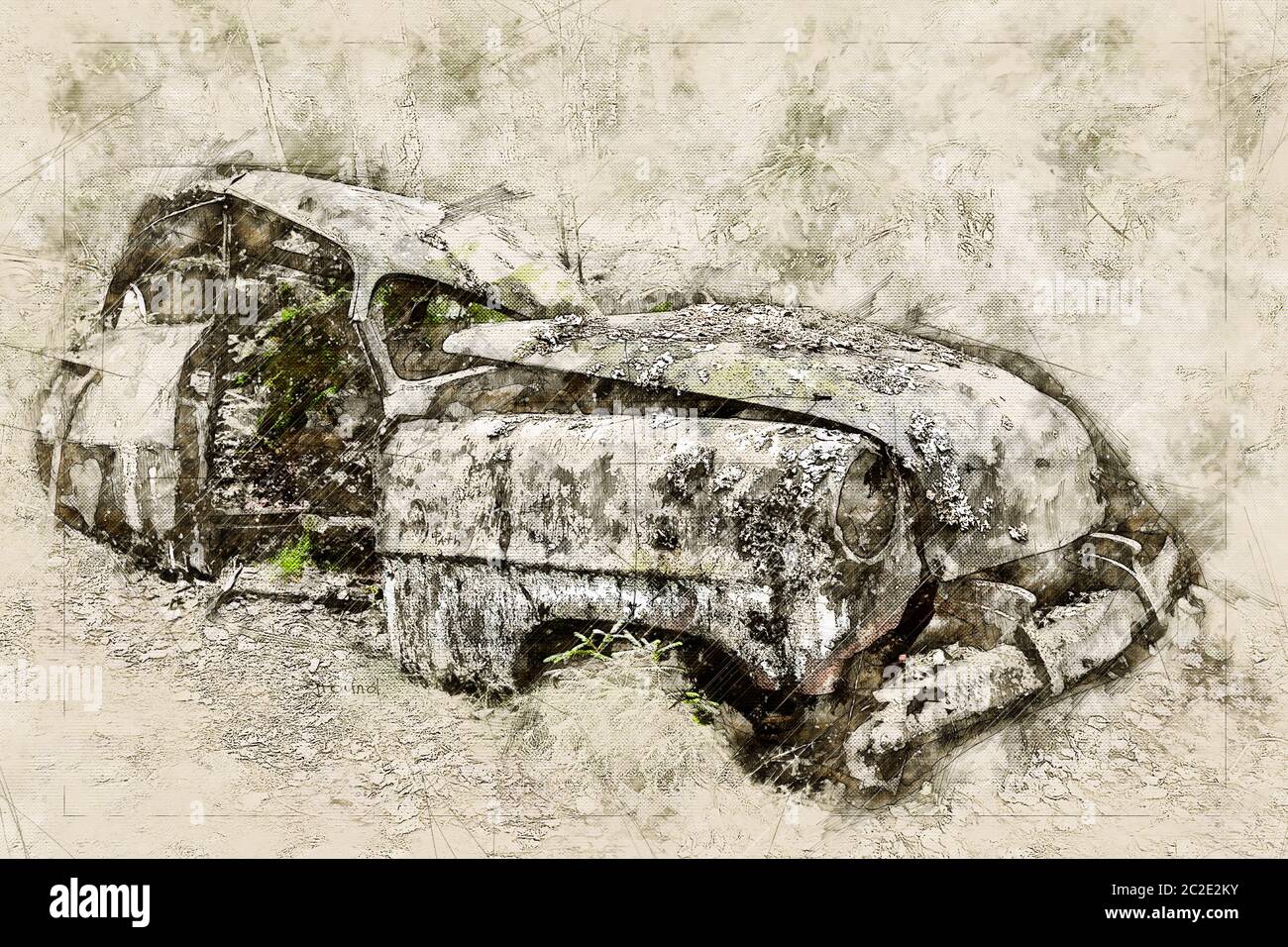 Digital artistic Sketch of a Scrap Car Stock Photo - Alamy