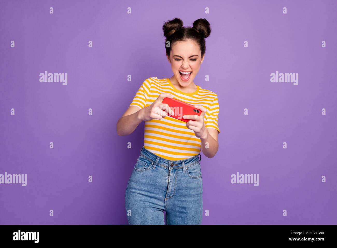 Portrait of her she nice attractive lovely pretty addicted cheerful ...