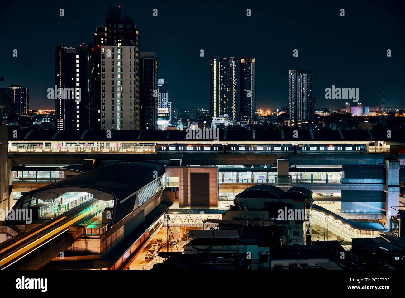 Night view of BTS sky train running in Bangkok Stock Photo - Alamy