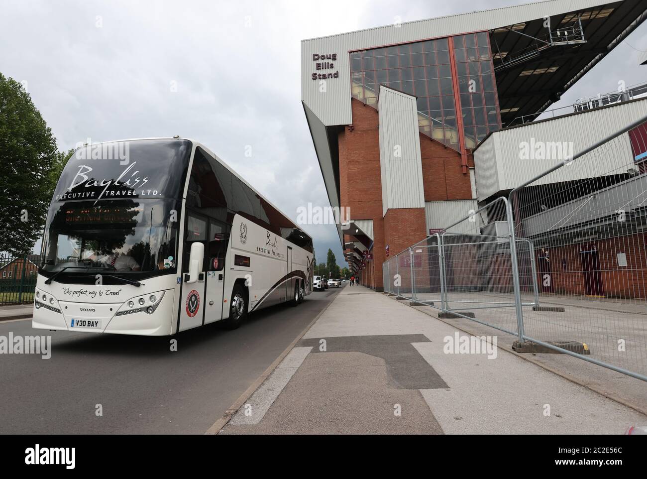 The Sheffield United team bus arrives at Villa Park in Birmingham as ...