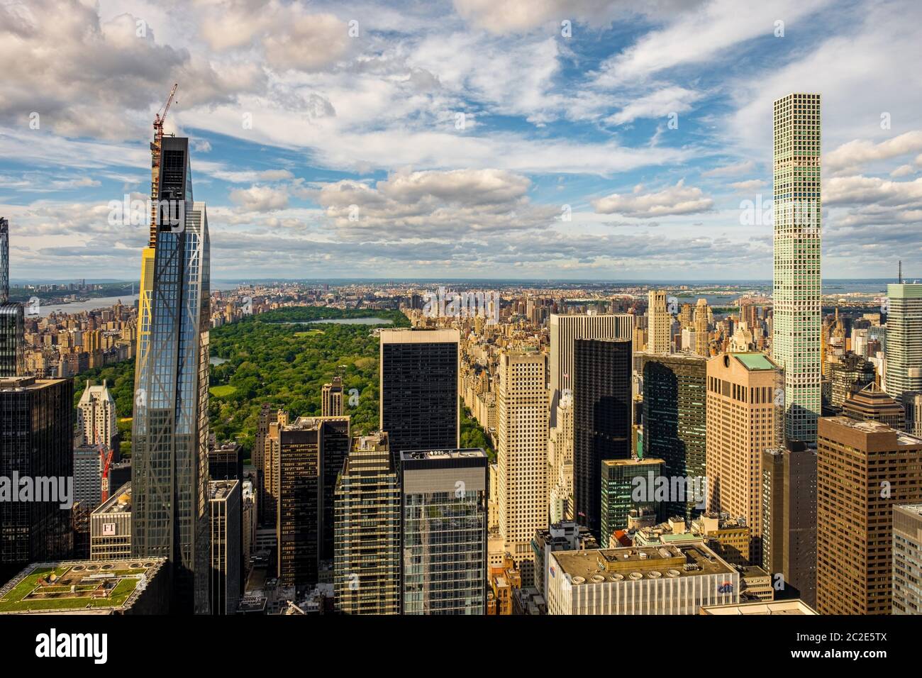 Up town and Central Park of New York cityscape view from rooftop ...