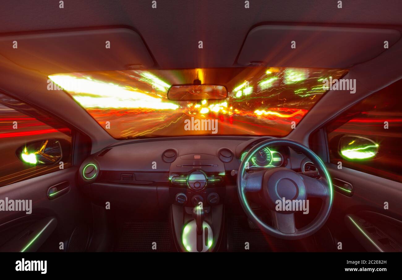 Autonomous car with motion speed light at night traffic scene Stock ...