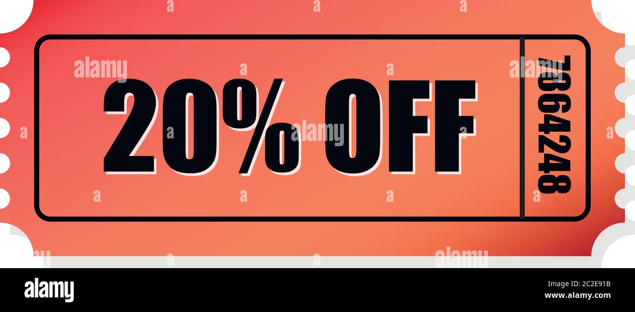 Red 20% off ticket icon. Useful for your discount, promotions, coupons ...