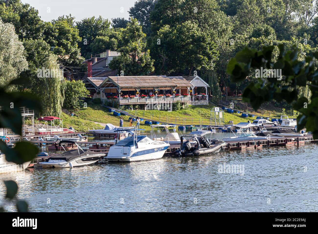 Novi Sad, Serbia - June 14, 2020: Boats in the port Ribarac, Novi Sad ...