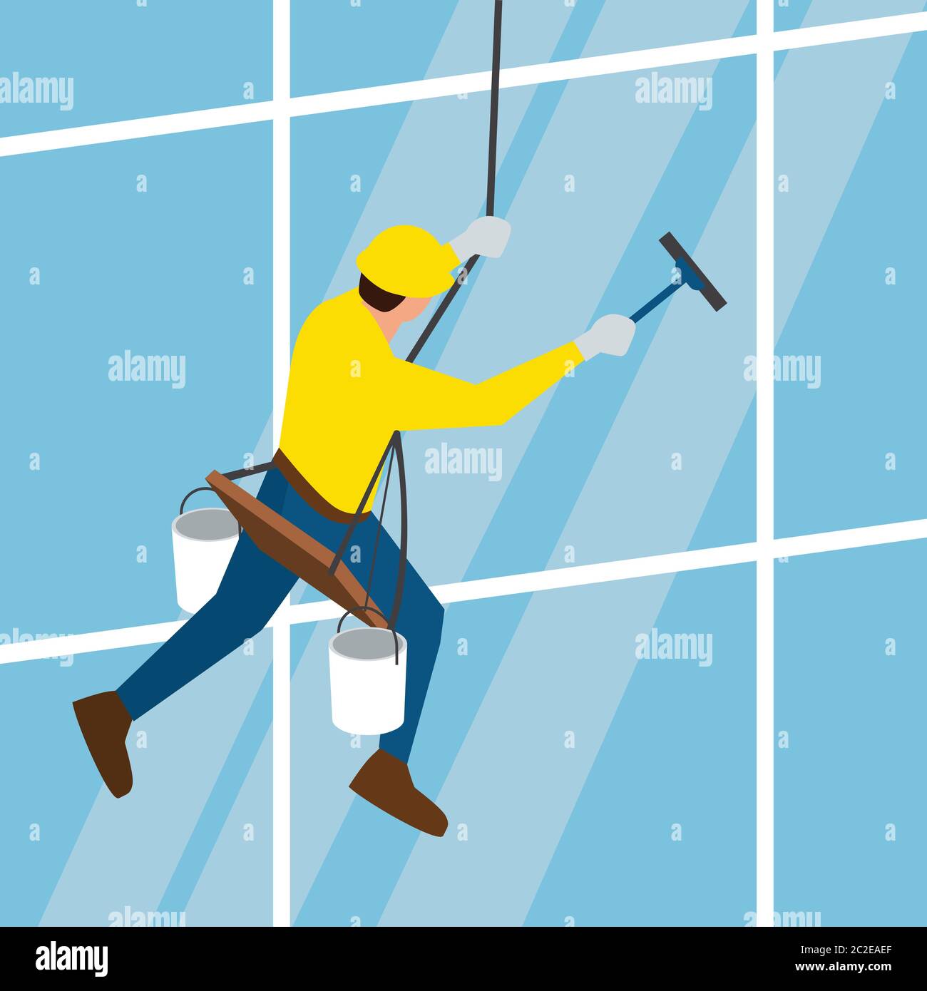 glass cleaner of steeplejack washing a skyscraper windows Stock Vector ...