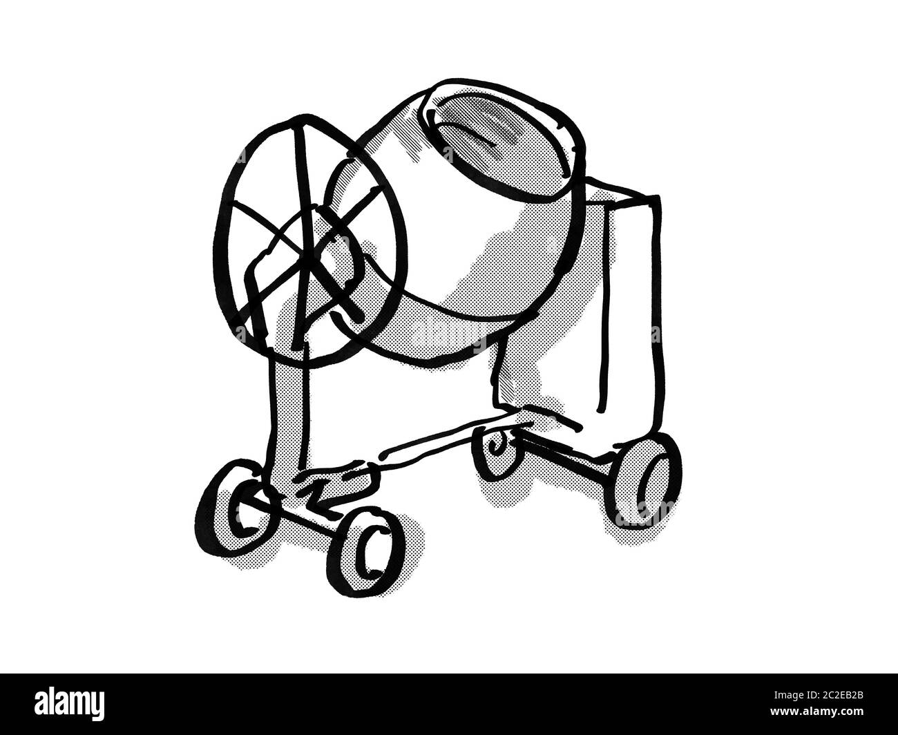 Retro cartoon style drawing of a cement mixer on isolated white ...