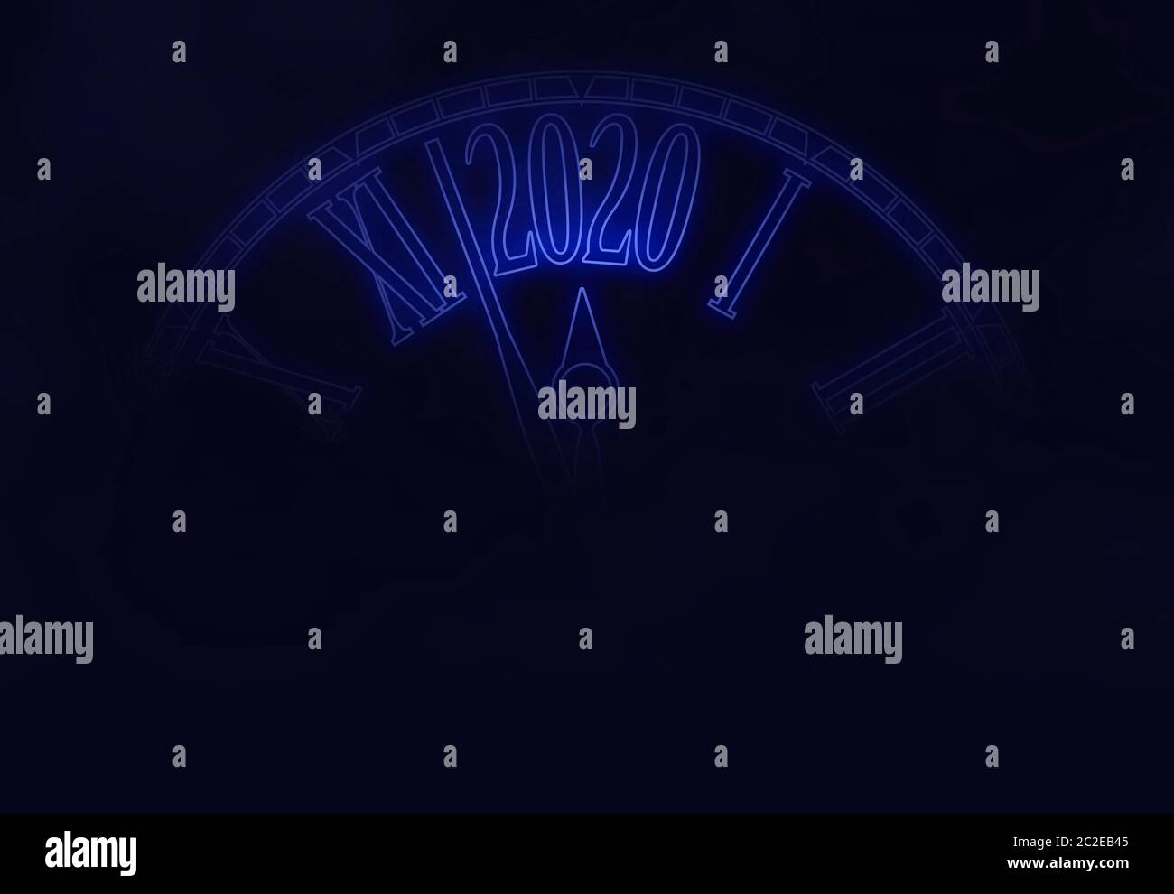 2020 New Year card blue neon futuristic clock abstract background with ...