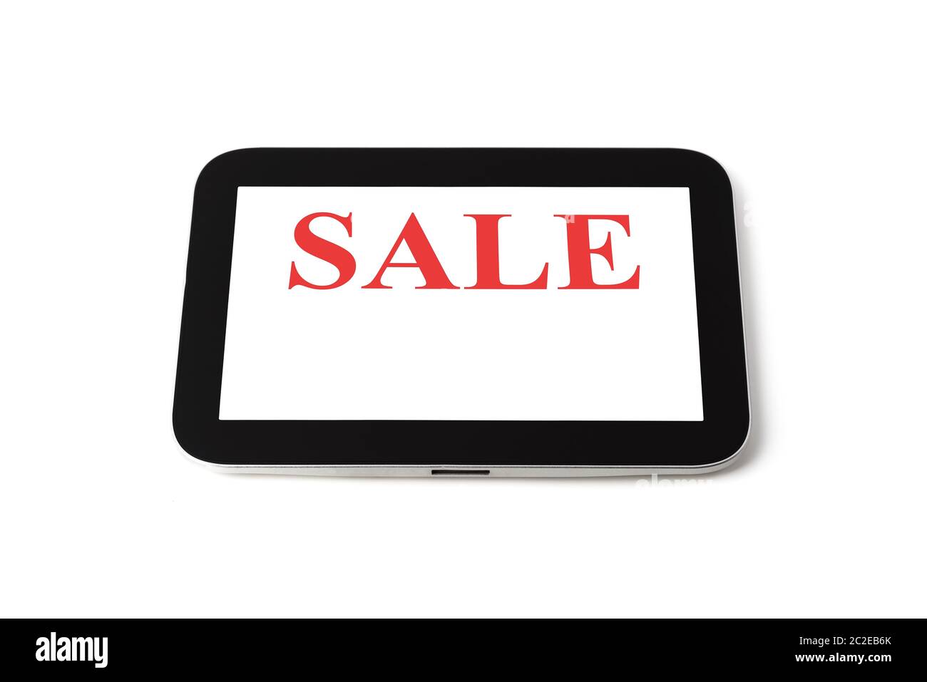 Tablet computer on white background, black frame, white screen ...