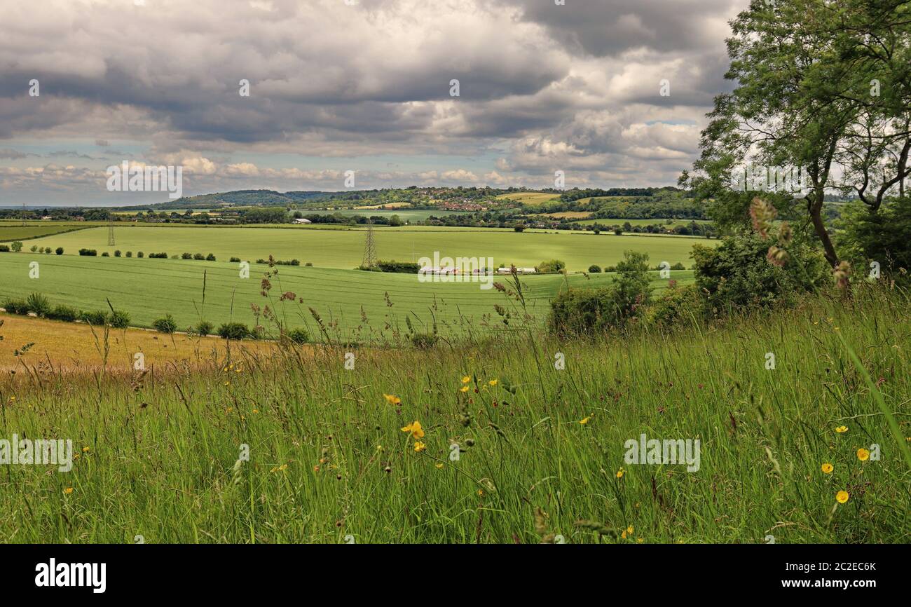 An English Rural Landscape in the Chiltern Hills at Bledlow Ridge, with ...