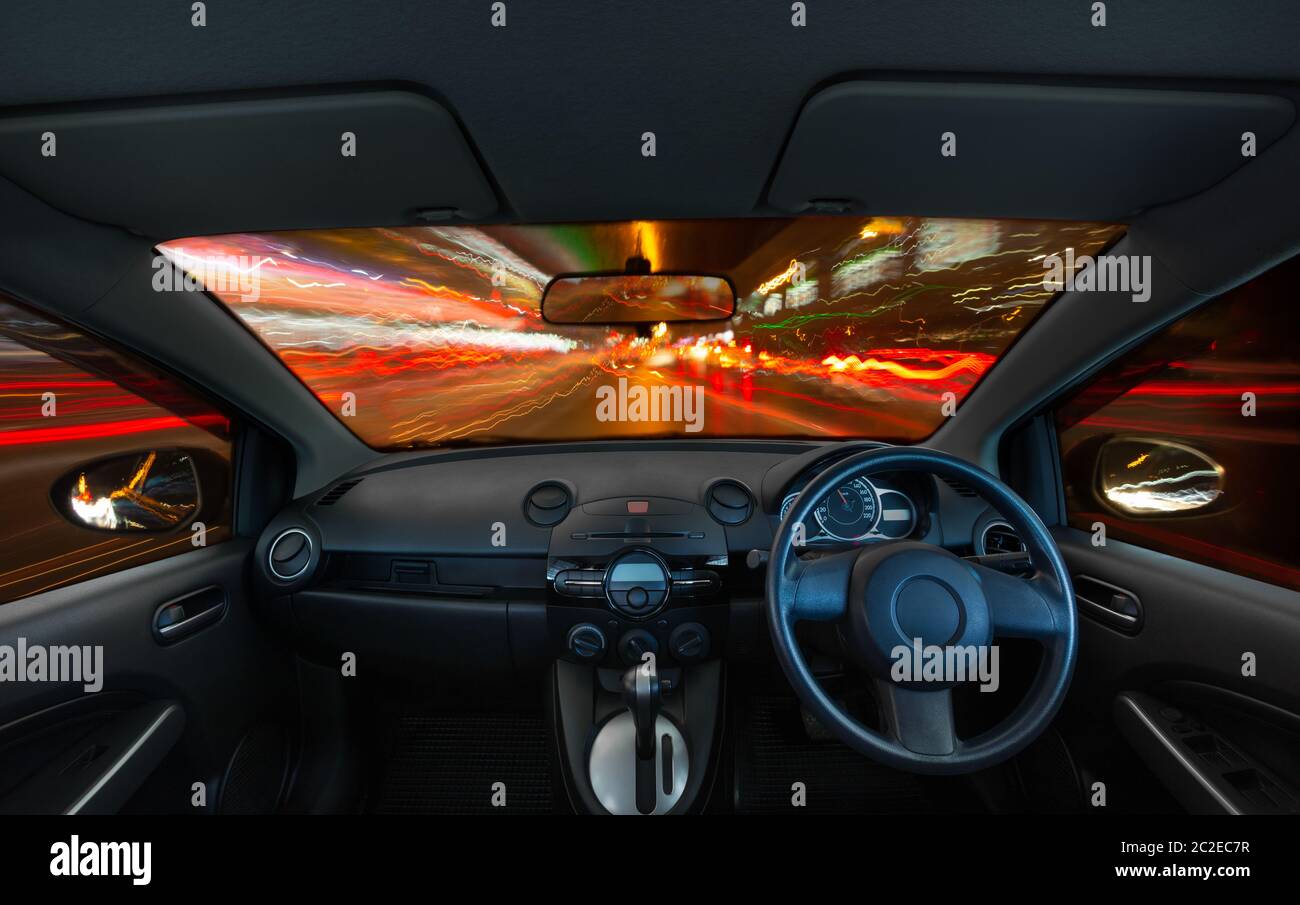 Autonomous car with motion speed light at night traffic scene Stock ...