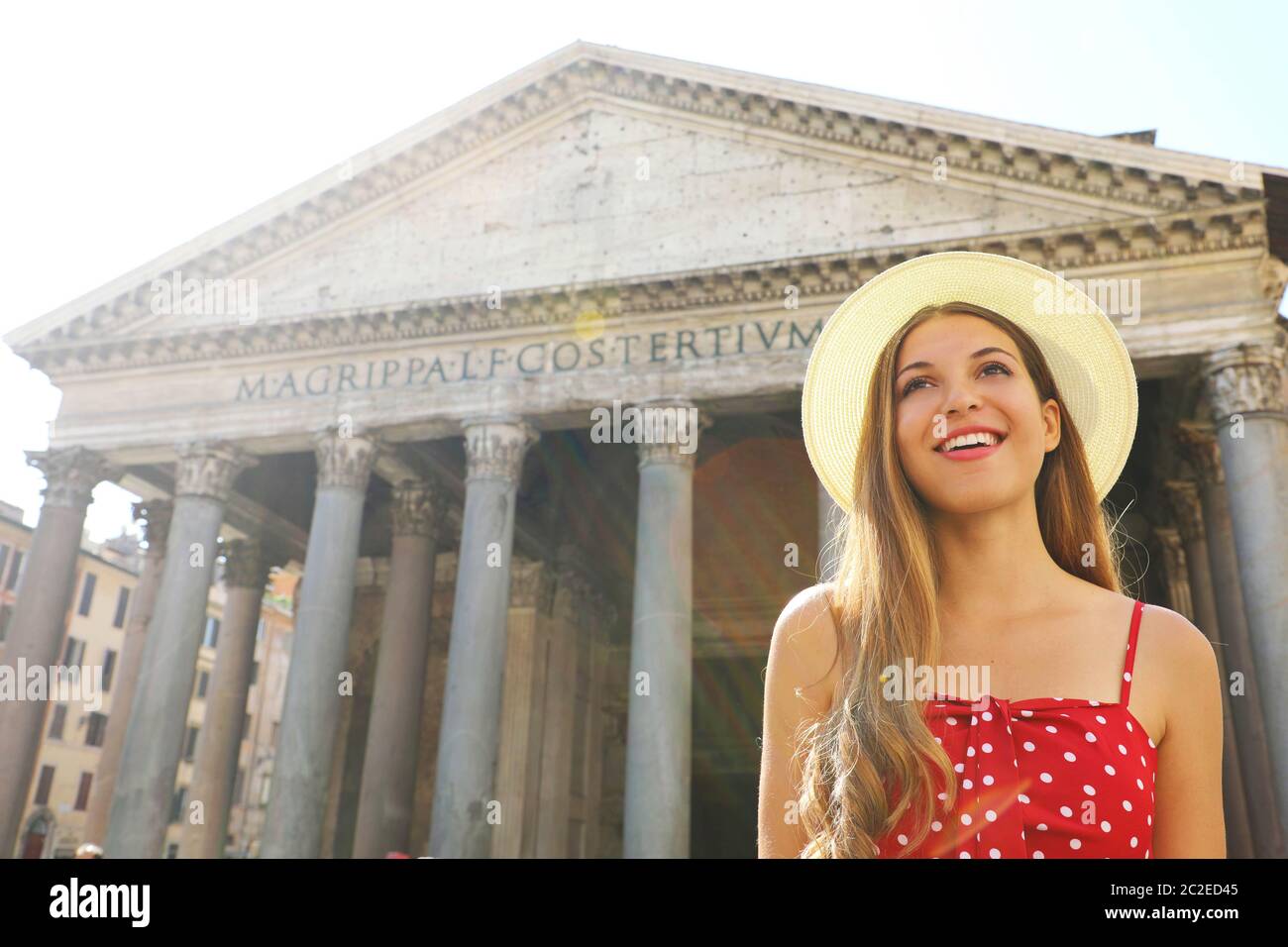 Happy smiling tourist girl in Rome, Italy. Attractive fashion young ...