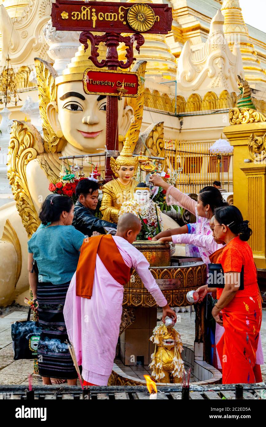 Burmese People Bathing The Buddha At The Shwedagon Pagoda, Yangon ...