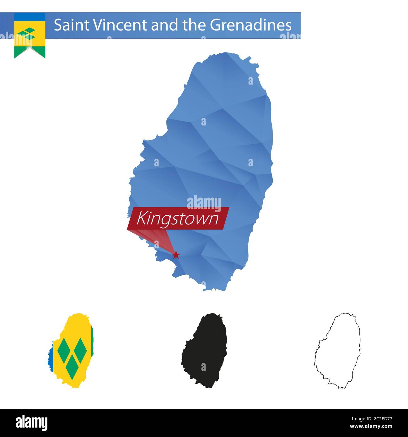 Saint Vincent and the Grenadines blue Low Poly map with capital ...