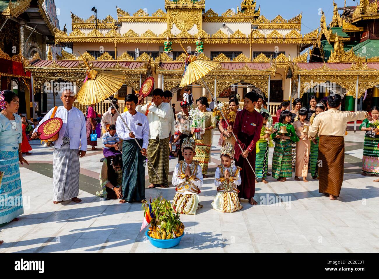 A Burmese Family Takes Part In A Novitiation/Shinbyu Ceremony At The ...