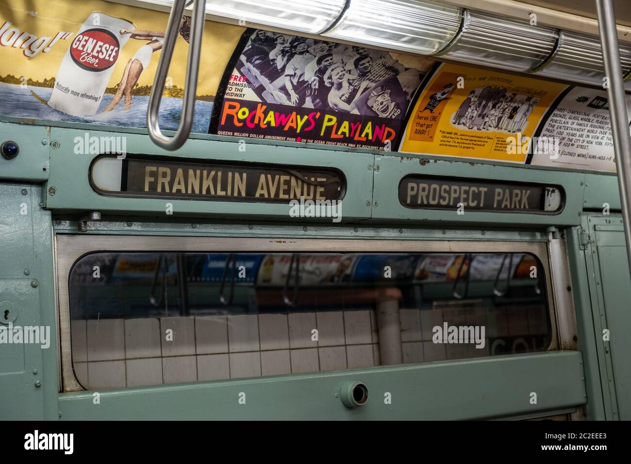 Vintage subway train car in New York Transit Museum located in downtown ...