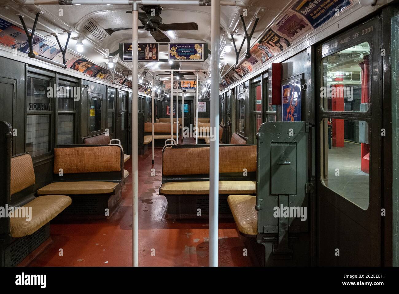 Vintage subway train car in New York Transit Museum located in downtown ...