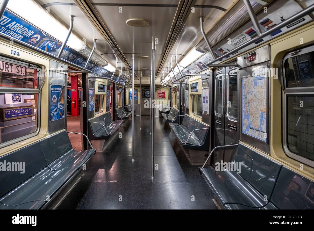 Vintage subway train car in New York Transit Museum located in downtown ...
