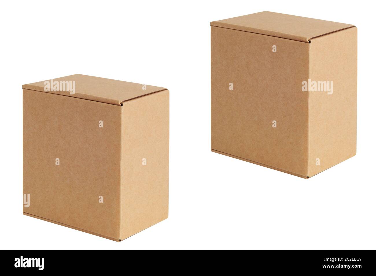 Cardboard boxes of various sizes are arranged in a row diagonally ...