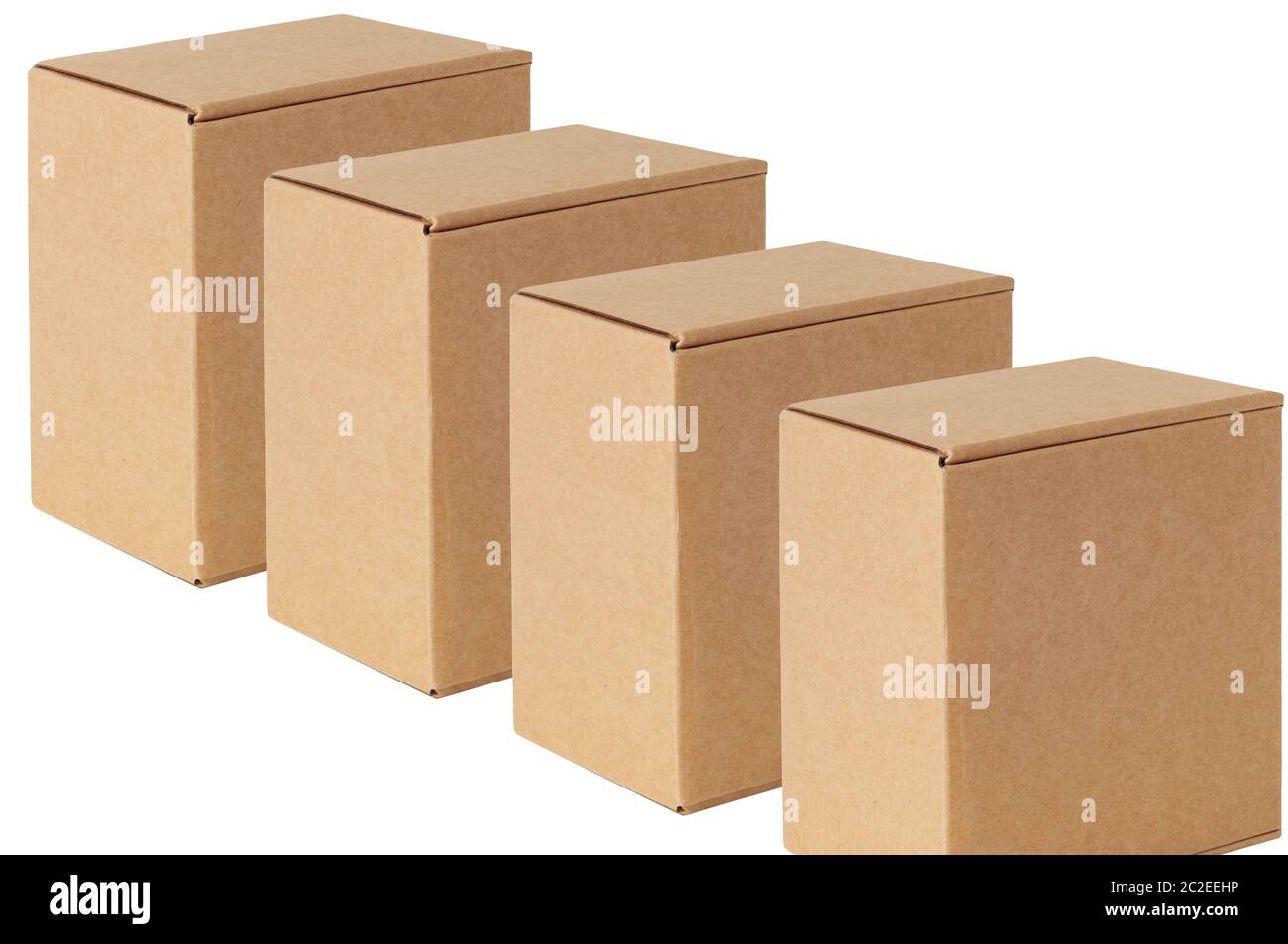 Cardboard boxes are the same located in a row diagonally. Isolated on a ...