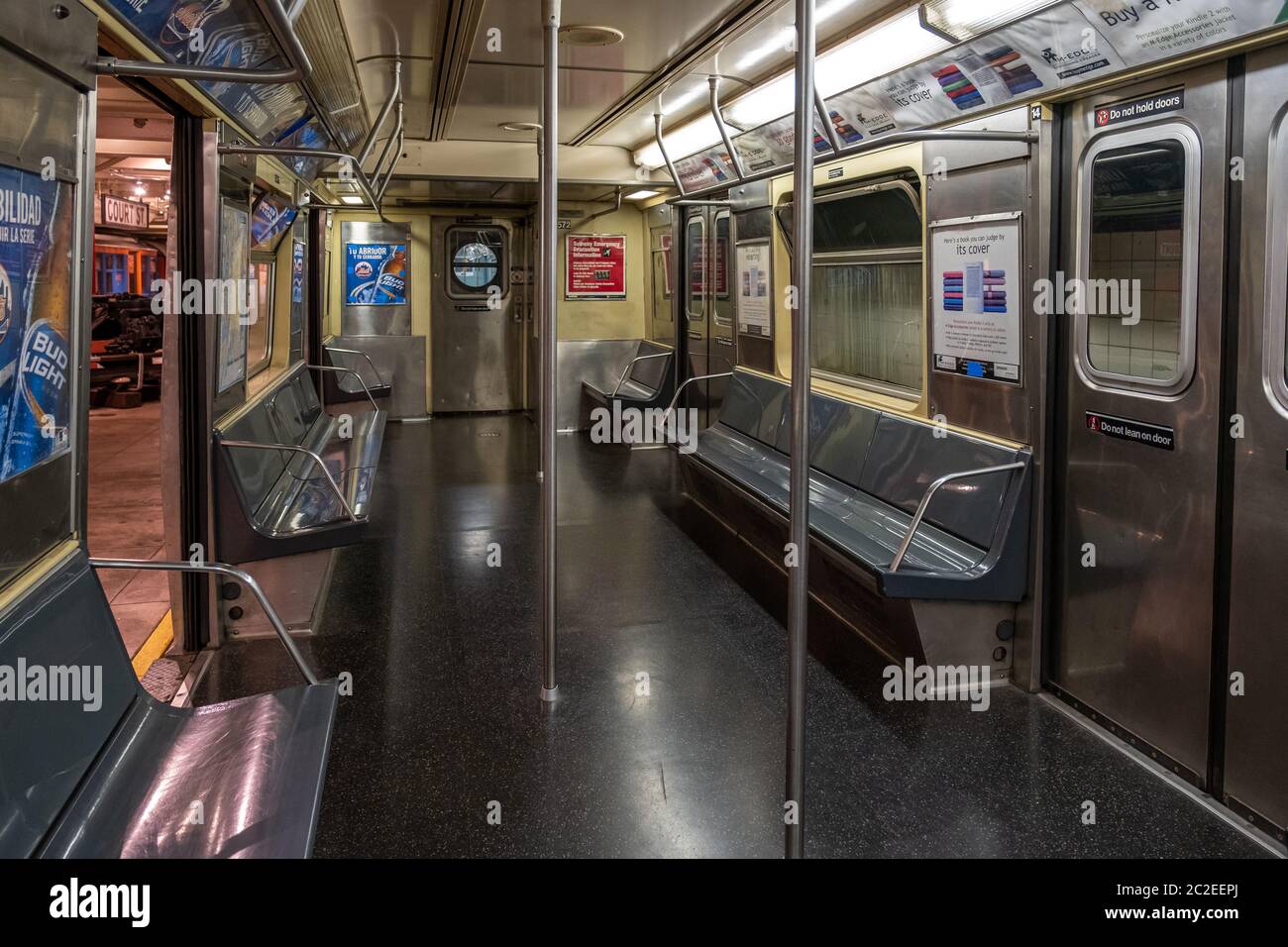 Vintage subway train car in New York Transit Museum located in downtown ...