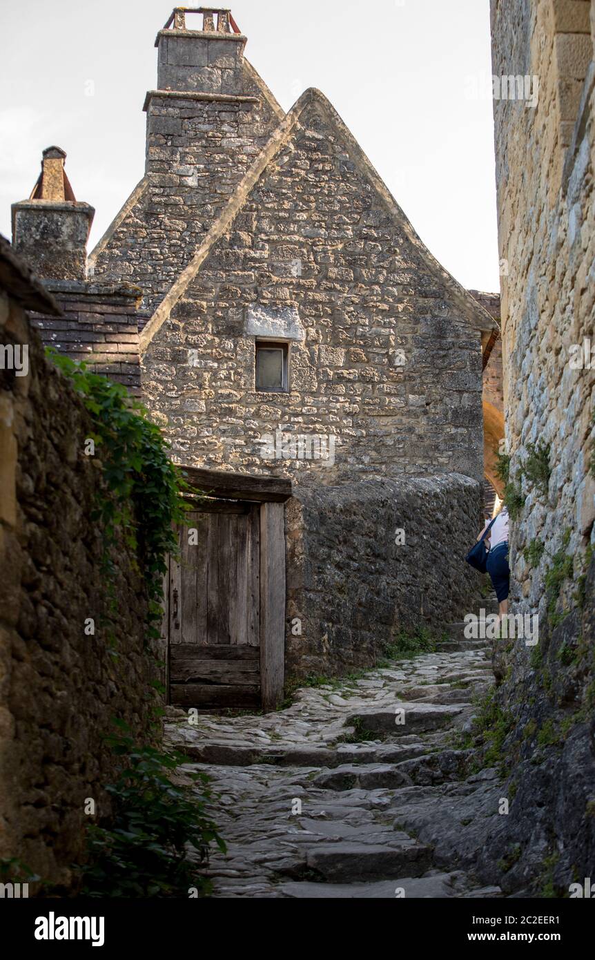 Typical French townscape with ancient housest and cobblestone street in ...