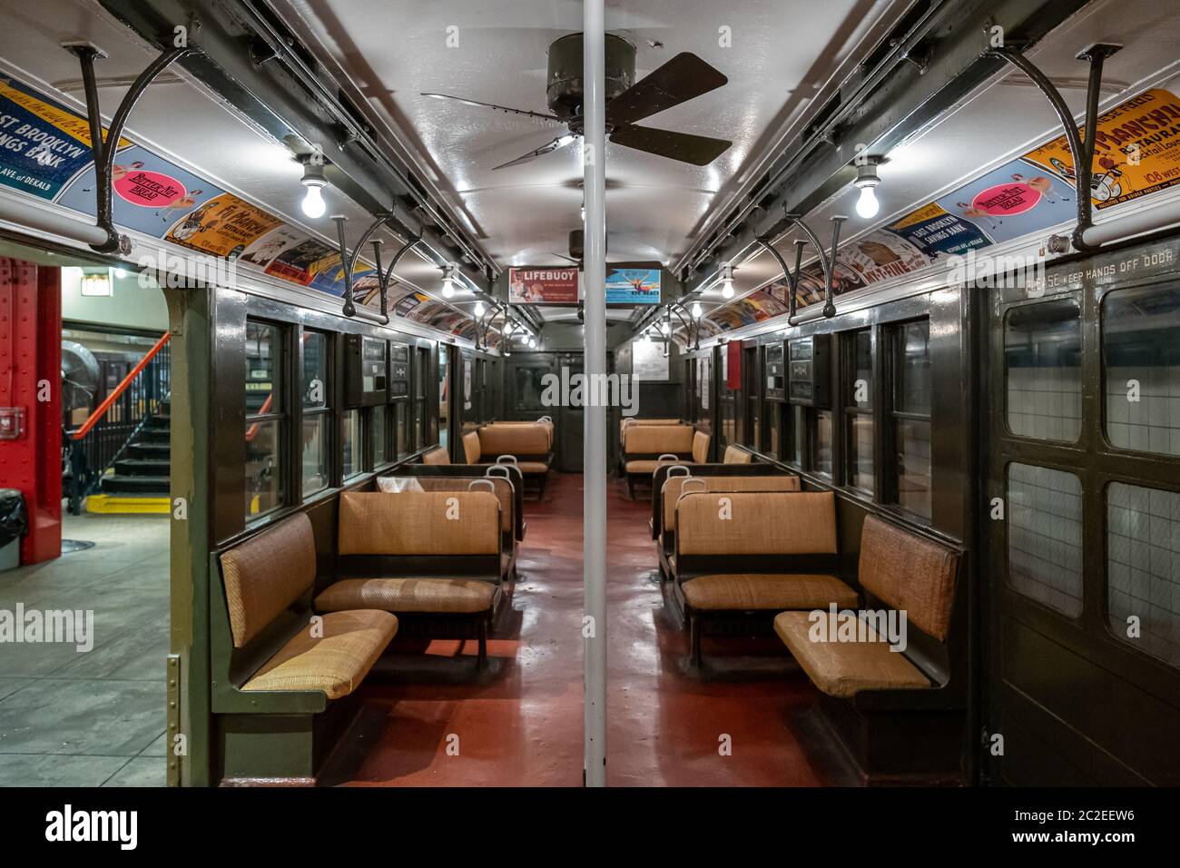 Vintage subway train car in New York Transit Museum located in downtown ...