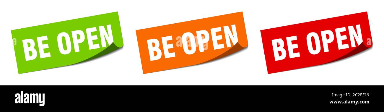 be open sticker. be open square isolated sign. be open label Stock ...
