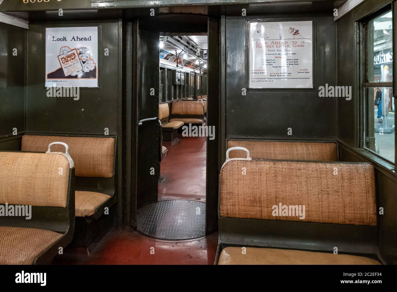 Vintage subway train car in New York Transit Museum located in downtown ...