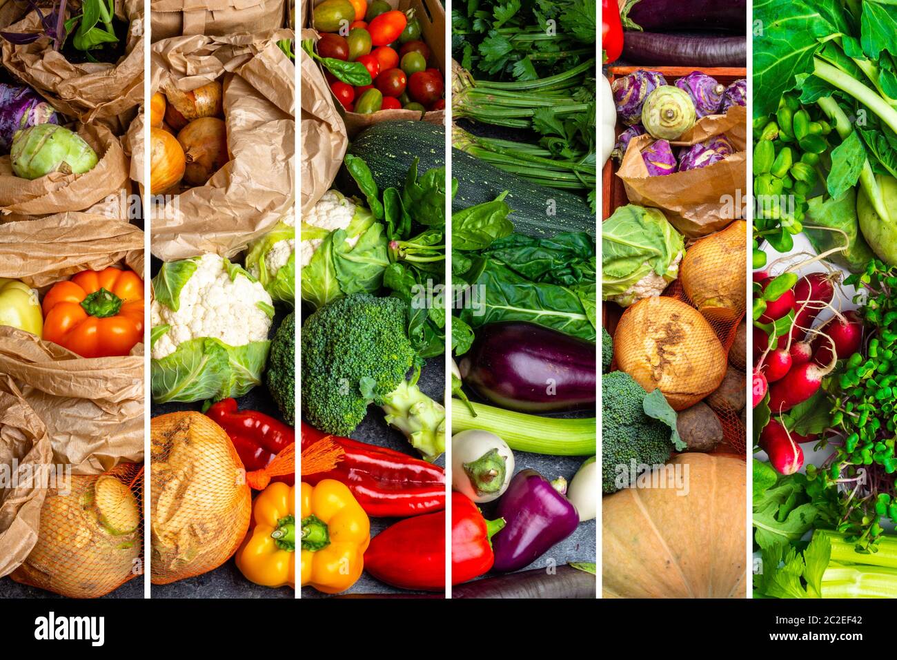 collage of mix stripes of colorful fruit and vegetable, vitamin and ...