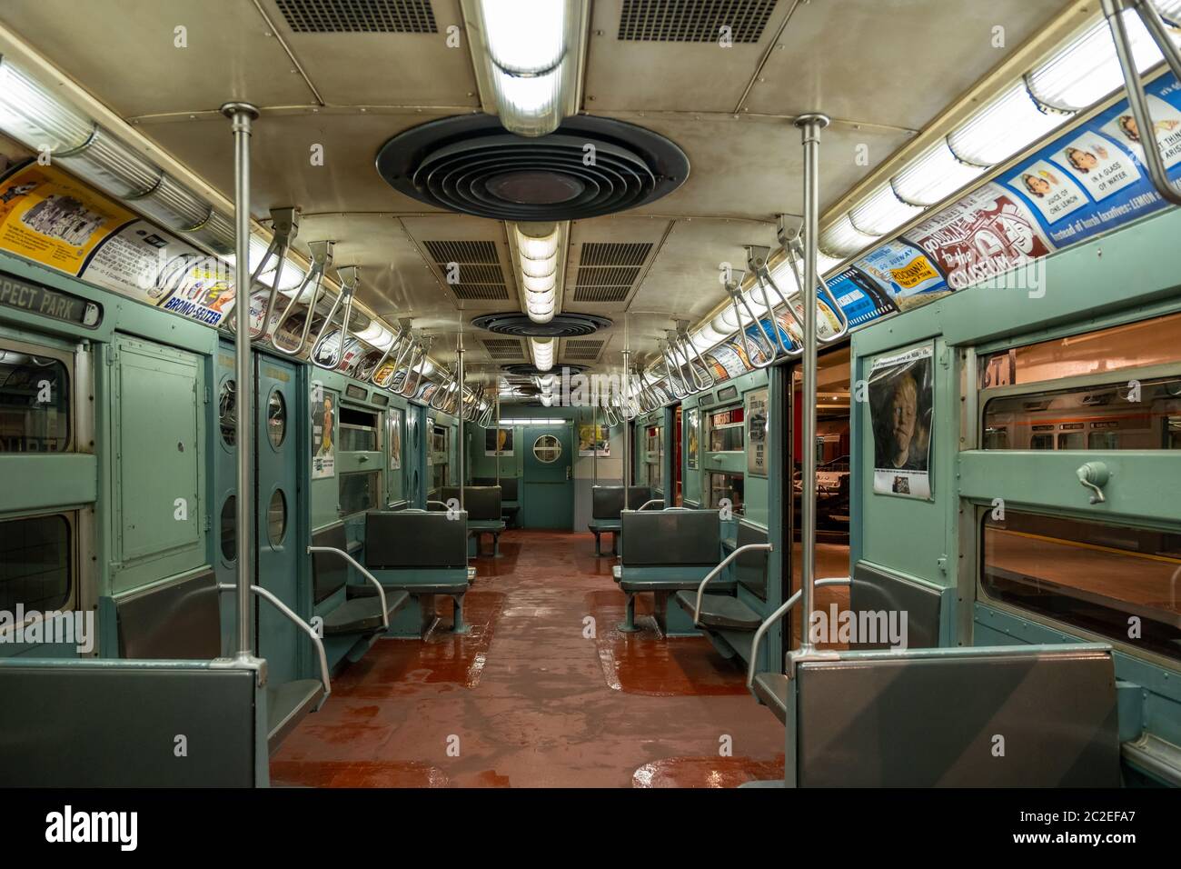Vintage subway train car in New York Transit Museum located in downtown ...