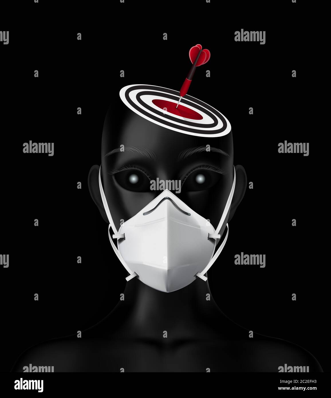 Realistic human head in medical mask with target at the head. Target ...